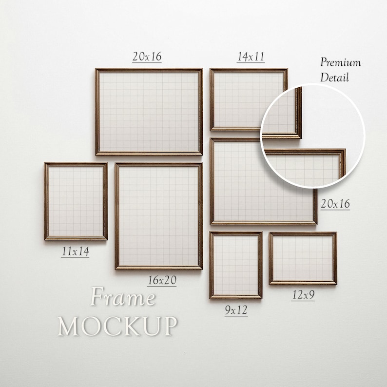 Vintage Wood Frame Gallery Wall Mockup: 7 Frames (PSD), Realistic Wood ...