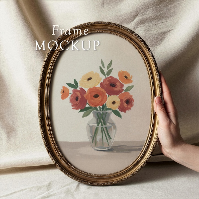 Vintage Oval Frame: Realistic Wood Frame Mockup, PSD Smart Object ...