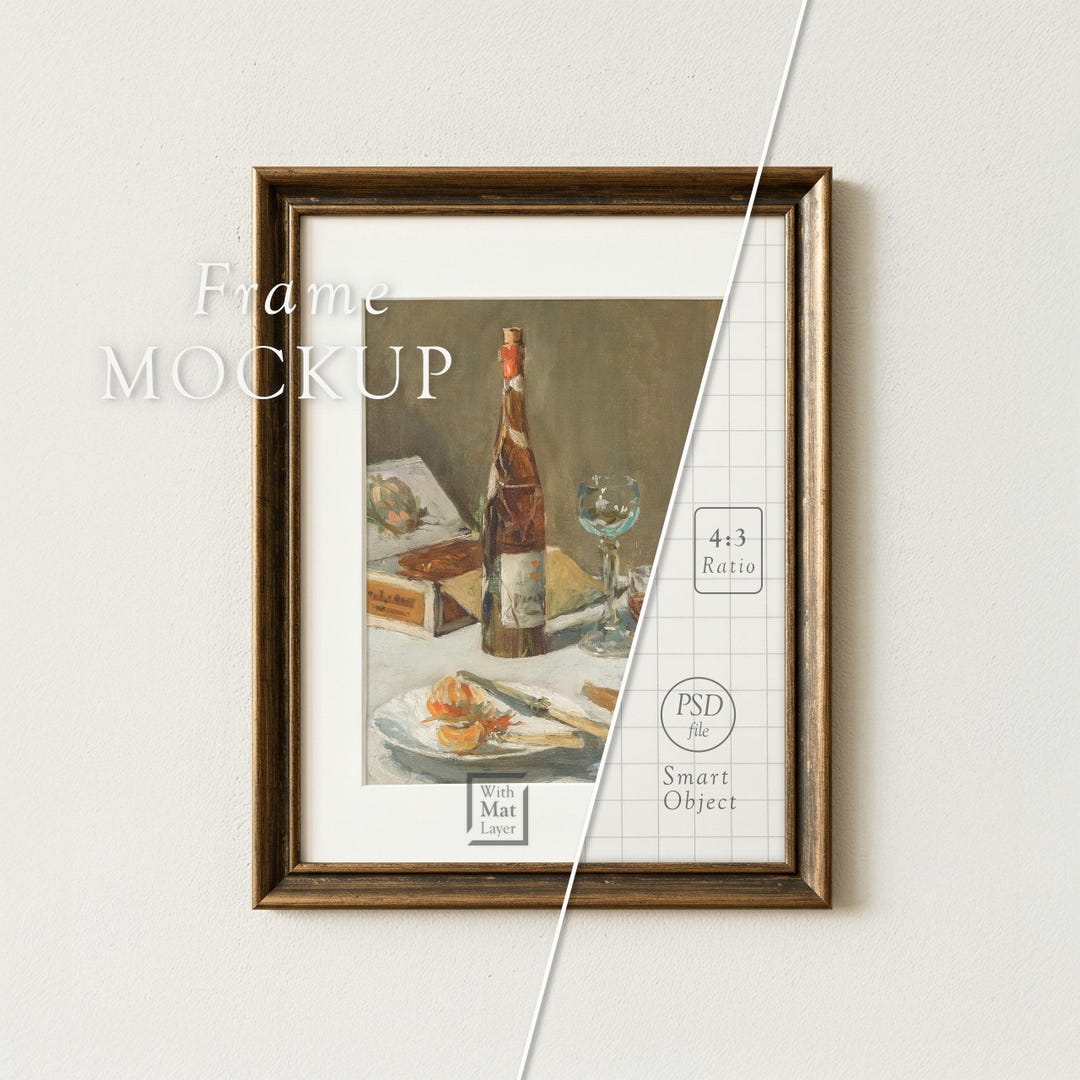 Rustic Frame on Wall: 4x3 Vertical Frame Mockup, PSD Smart Object ...