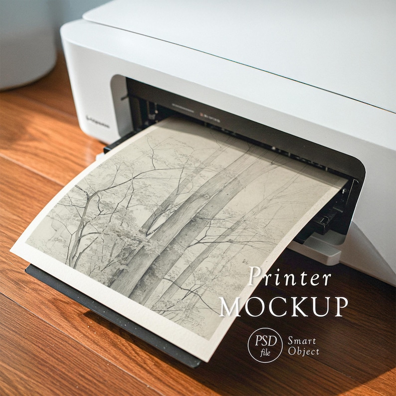 A4 Printer Mockup: Desk Printer Mockup Printing Page, Poster PSD Smart ...