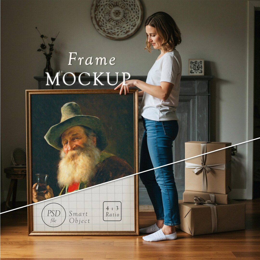 Large Vertical Wood Frame: 4x3 Wood Frame With Woman, Realistic ...