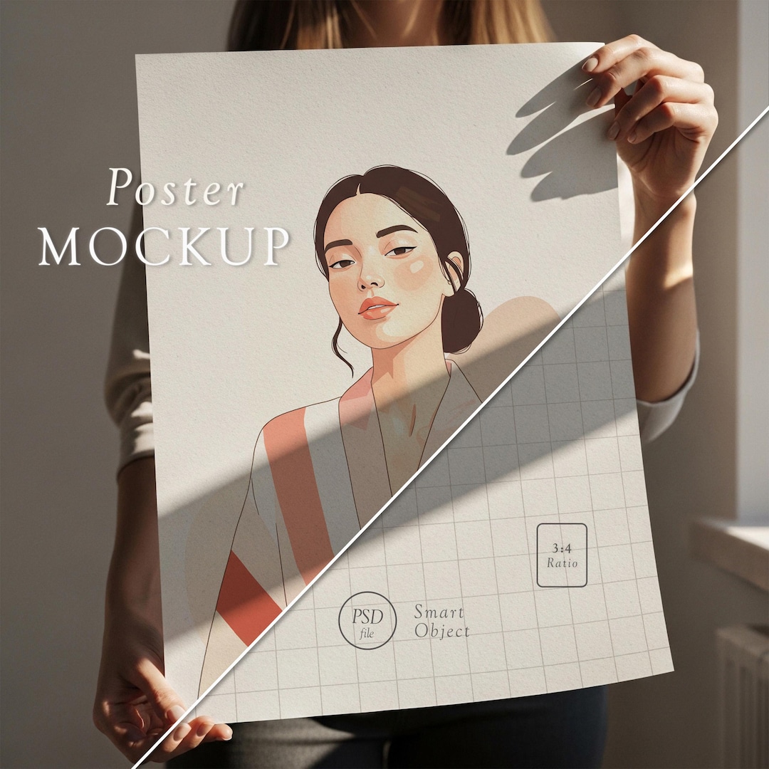 Vertical Poster Mockup Held by Hands: Realistic 4x3 Paper Scene for ...