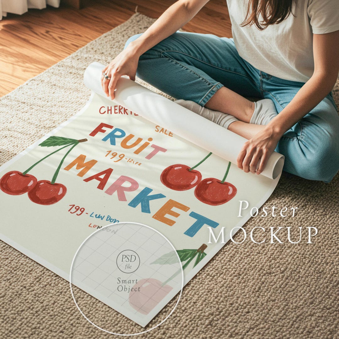 Rolling Poster Mockup – Hands Close-up on Rug, Natural Light, Realistic ...