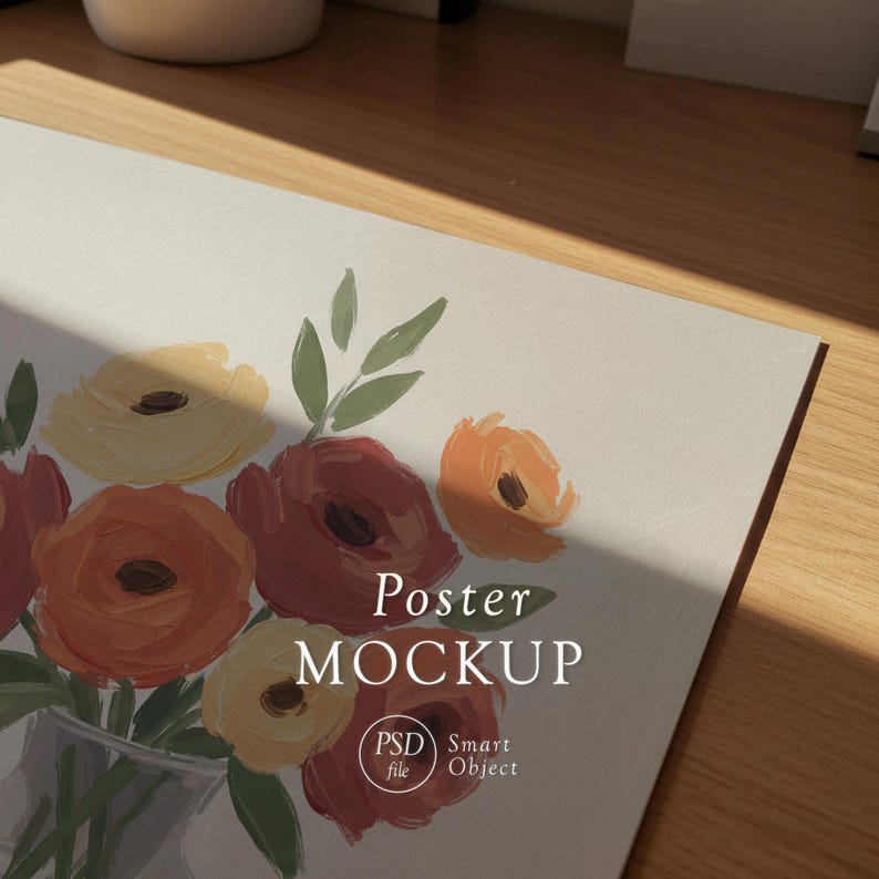 Close up Paper Mockup: Textured Poster Paper on Table for Realistic ...