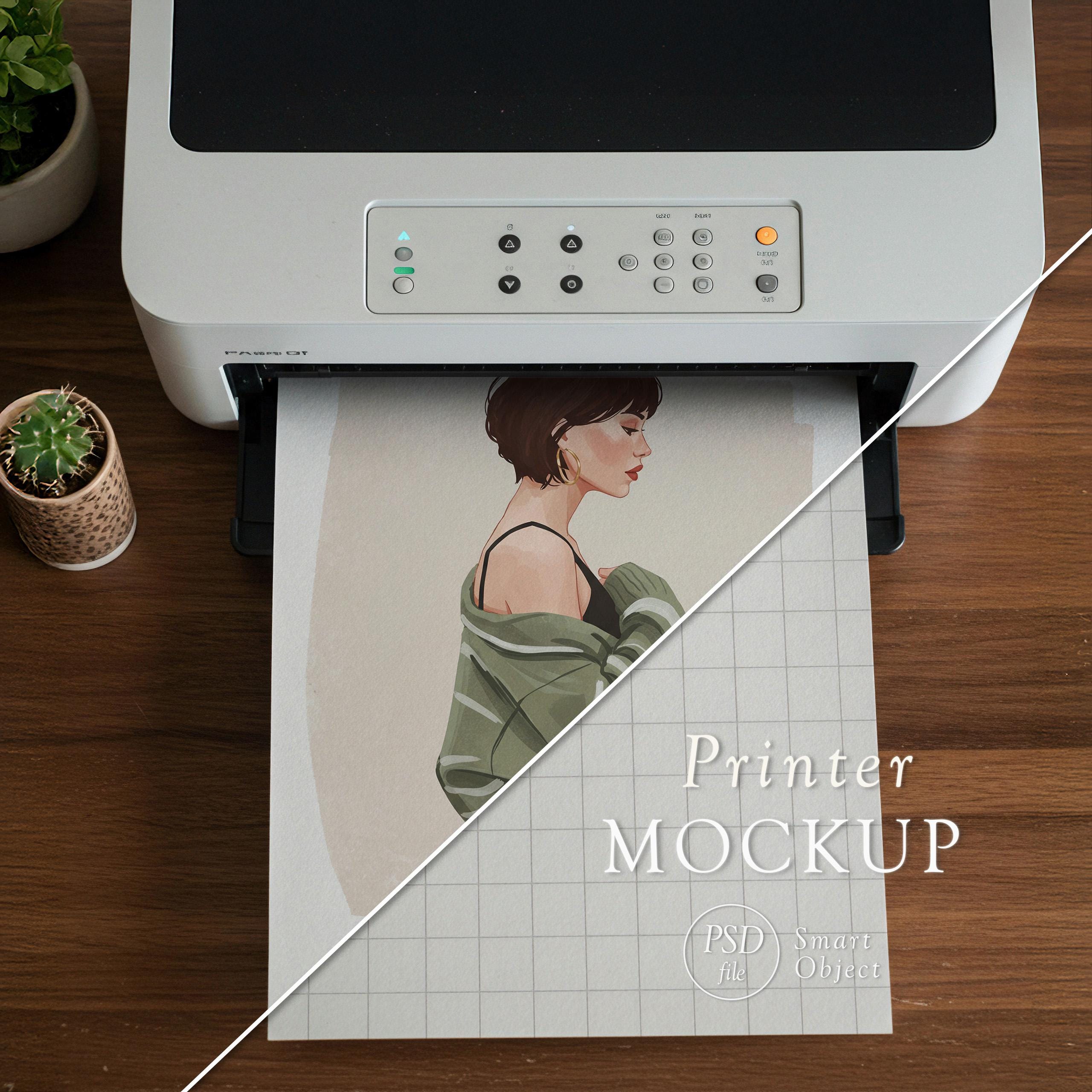 Realistic Printer Mockup: Top View Desktop Printer With A4 Paper, PSD ...