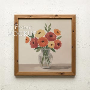 Realistic Wood Frame on Wall: 1x1 Ratio Mockup, PSD Smart Object for ...