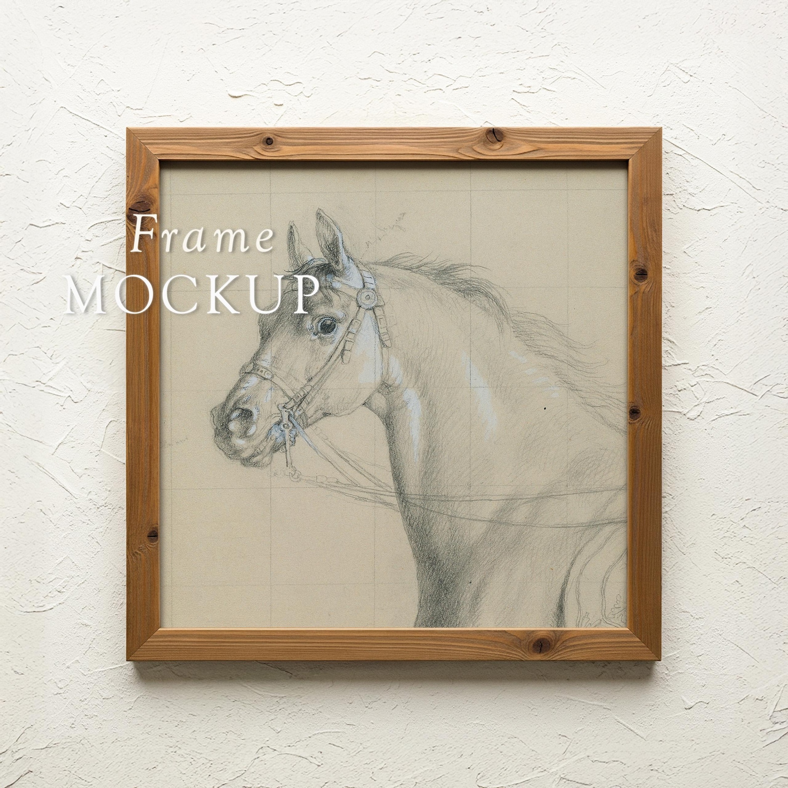 Realistic Wood Frame on Wall: 1x1 Ratio Mockup, PSD Smart Object for ...