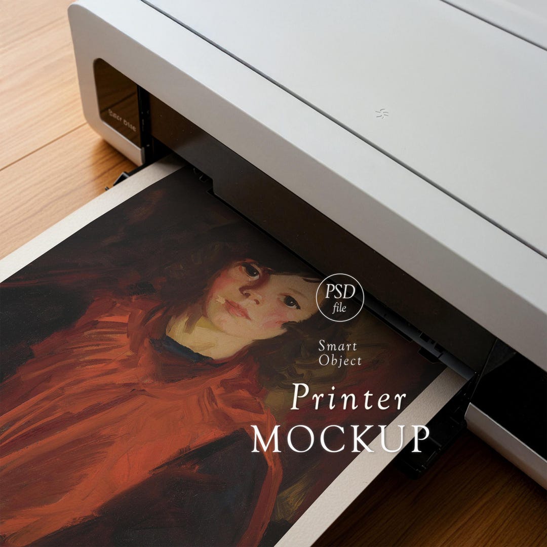Paper Printer Mockup: A4 Paper Printing on Desk Printer, Poster PSD ...