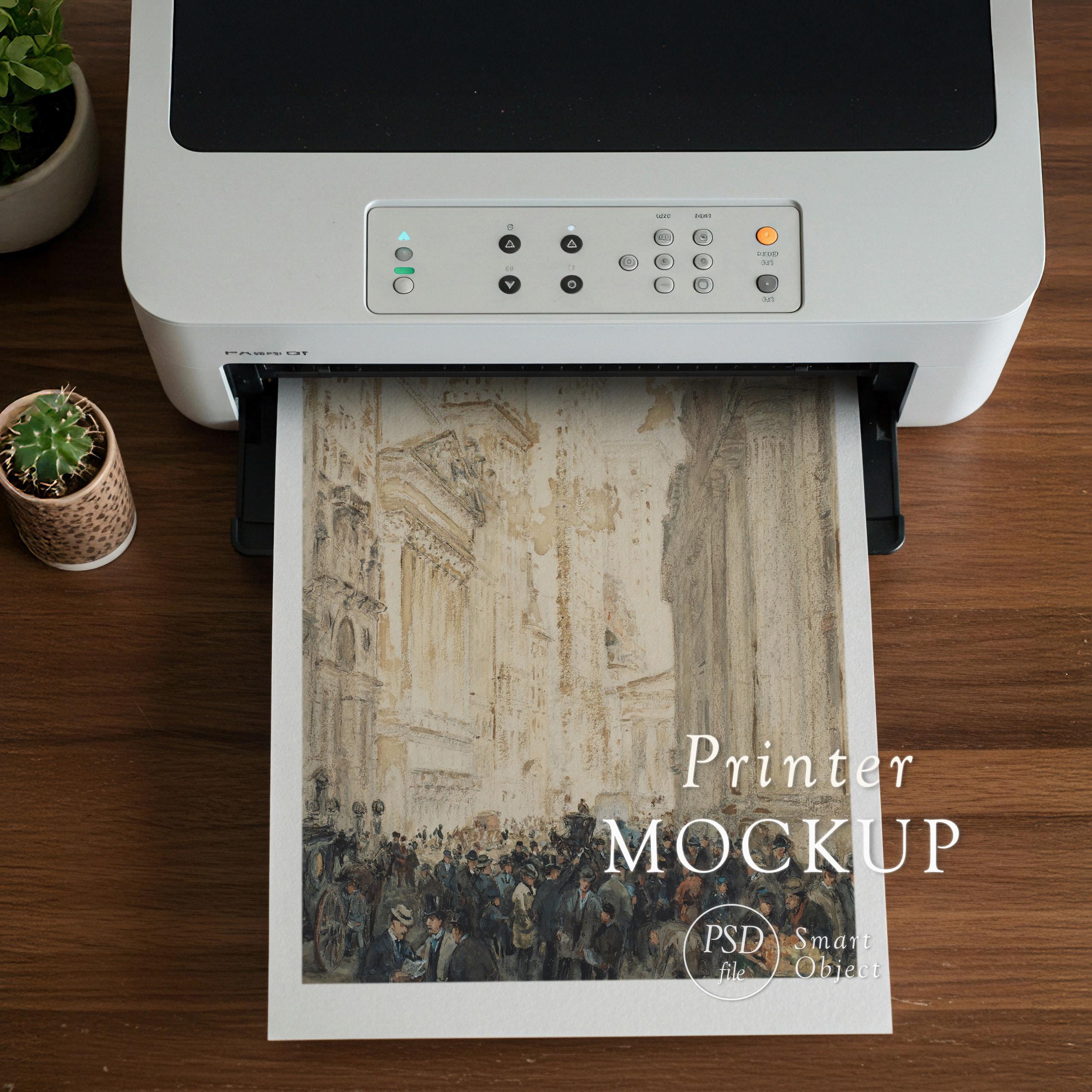 Realistic Printer Mockup: Top View Desktop Printer With A4 Paper, PSD ...