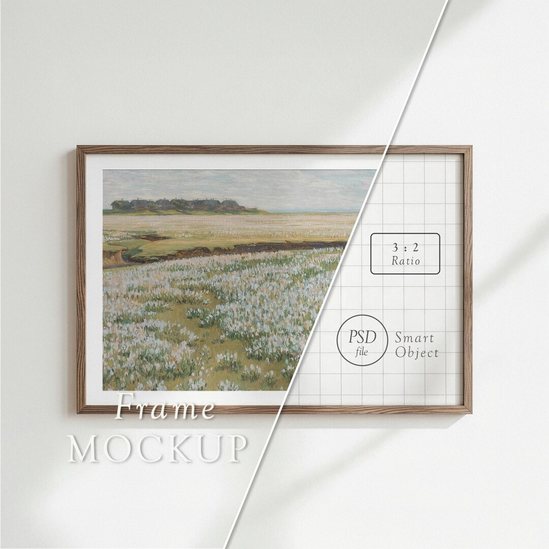 3x2 Frame Mockup - Natural Slim Wood Poster Frame With Mat - Horizontal ...