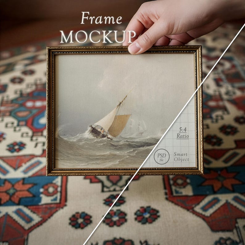 Wood Frame Mockup: Realistic Small Vintage Frame in Hand, 5x4 Ratio ...