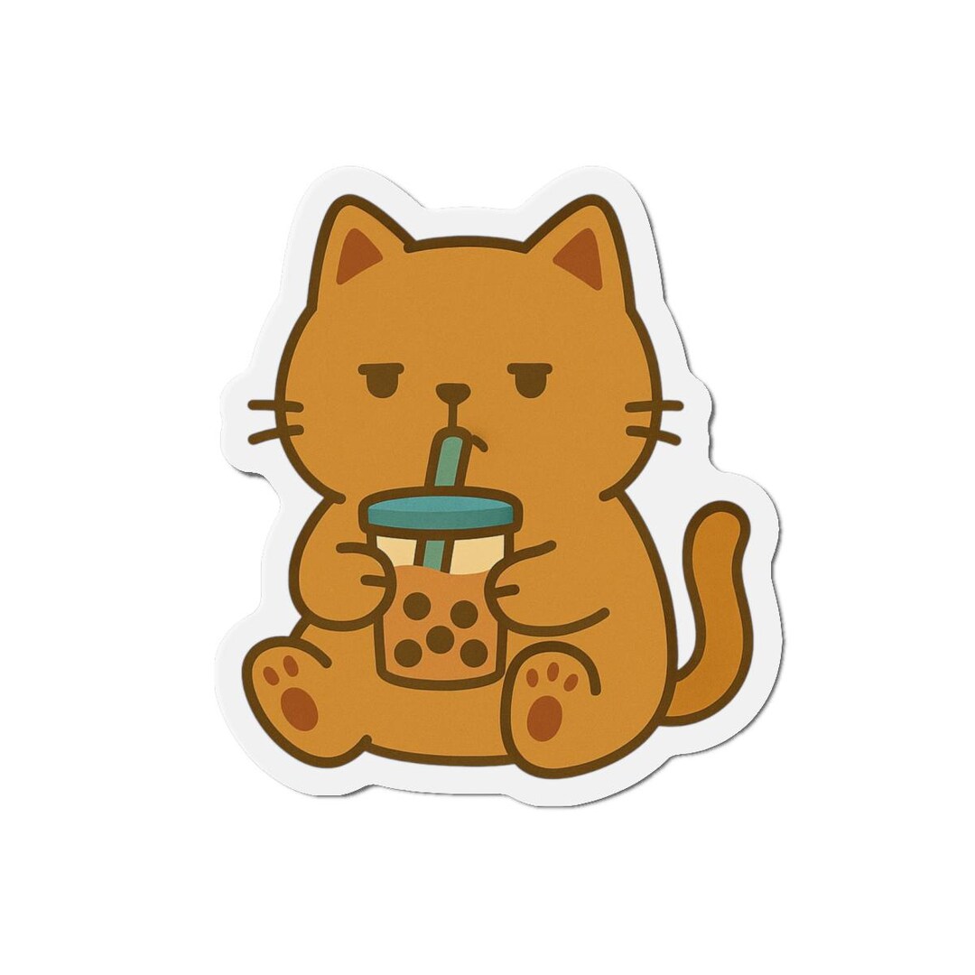 Boba Cat Die-cut Magnet - Funny Grumpy Cat Bubble Tea Magnet | Kawaii ...