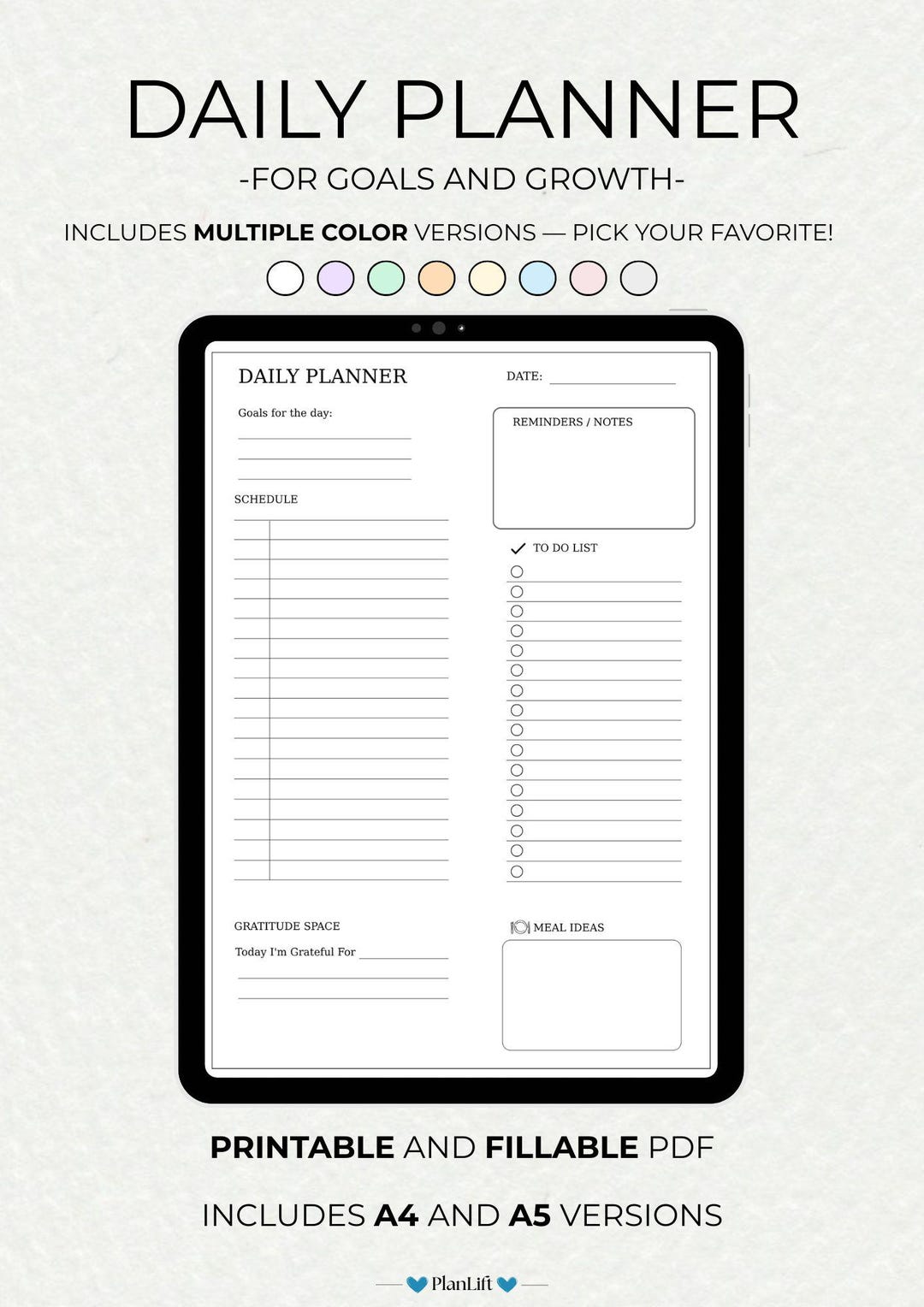 Daily Planner – Printable & Digital, Instant Download PDF, Multiple ...