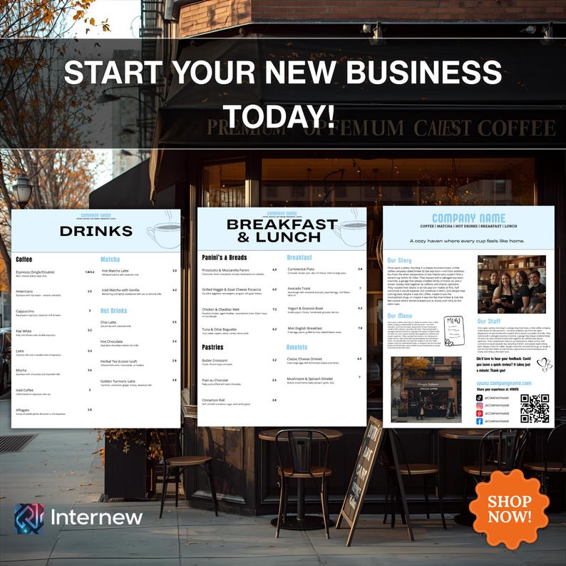 Coffee Shop Menu Template Editable Canva Printable Breakfast Lunch ...