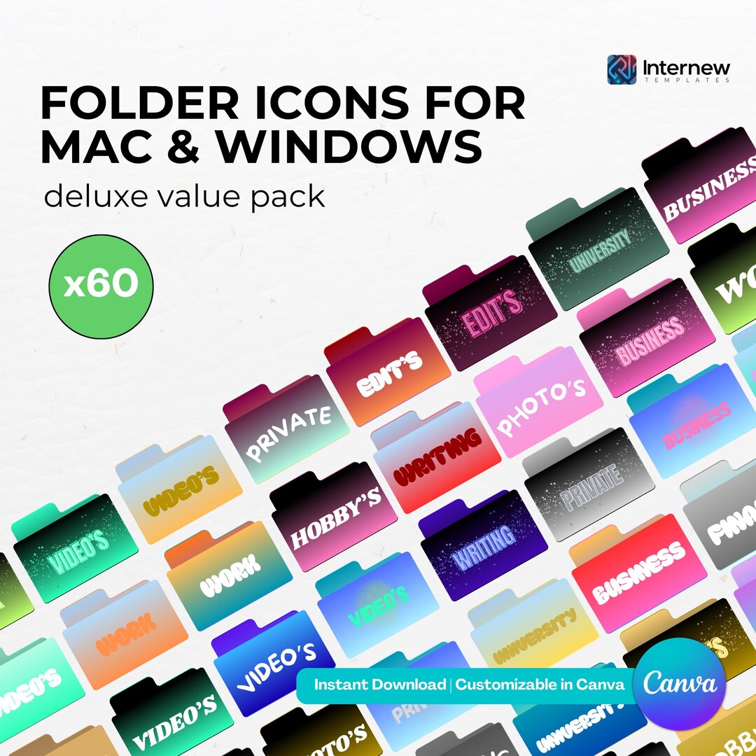60 Folder Icons Deluxe Pack for Mac & Windows Desktops - Instant ...