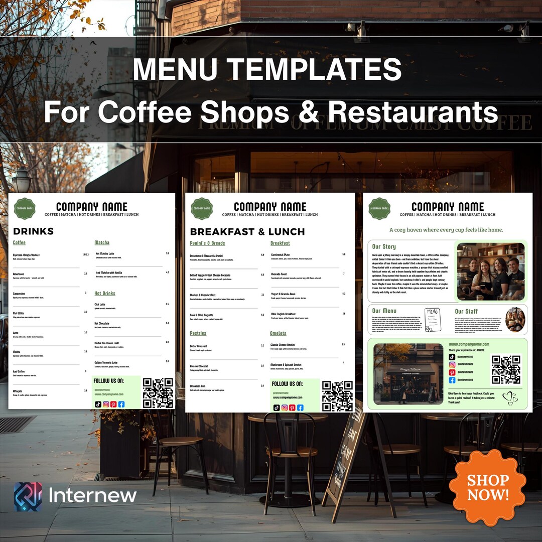 Small Local Printable Coffee Shop Menu Editable Cafe Canva Template ...