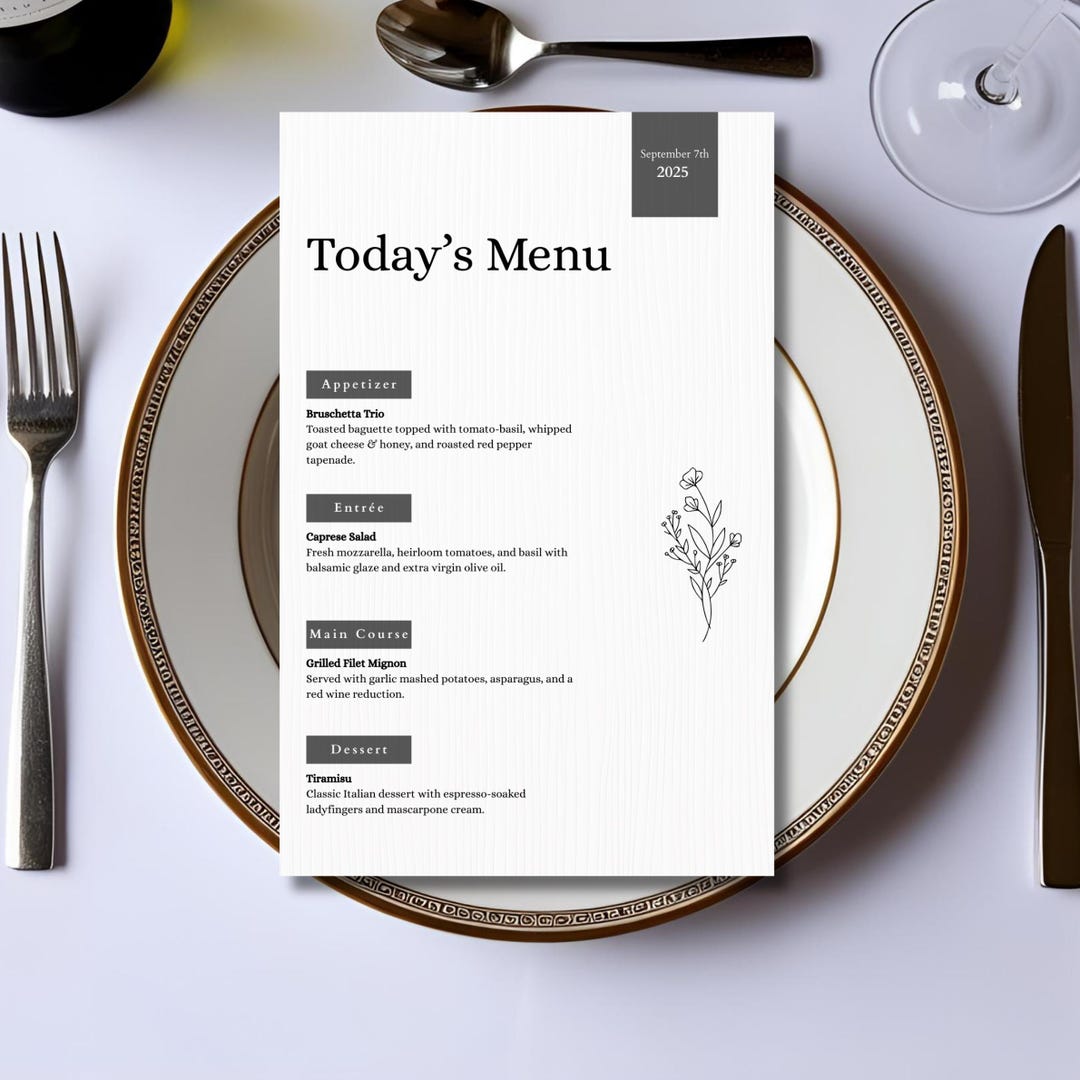 Editable Printable Menu Template With Drinks List and Matching Thank ...