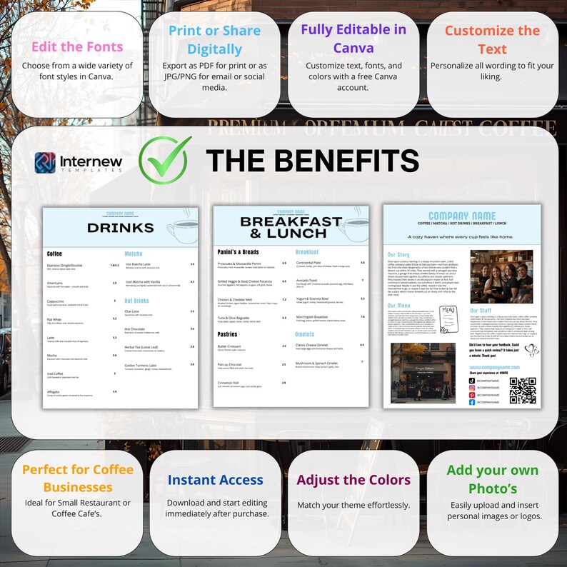 Coffee Shop Menu Template Editable Canva Printable Breakfast Lunch ...