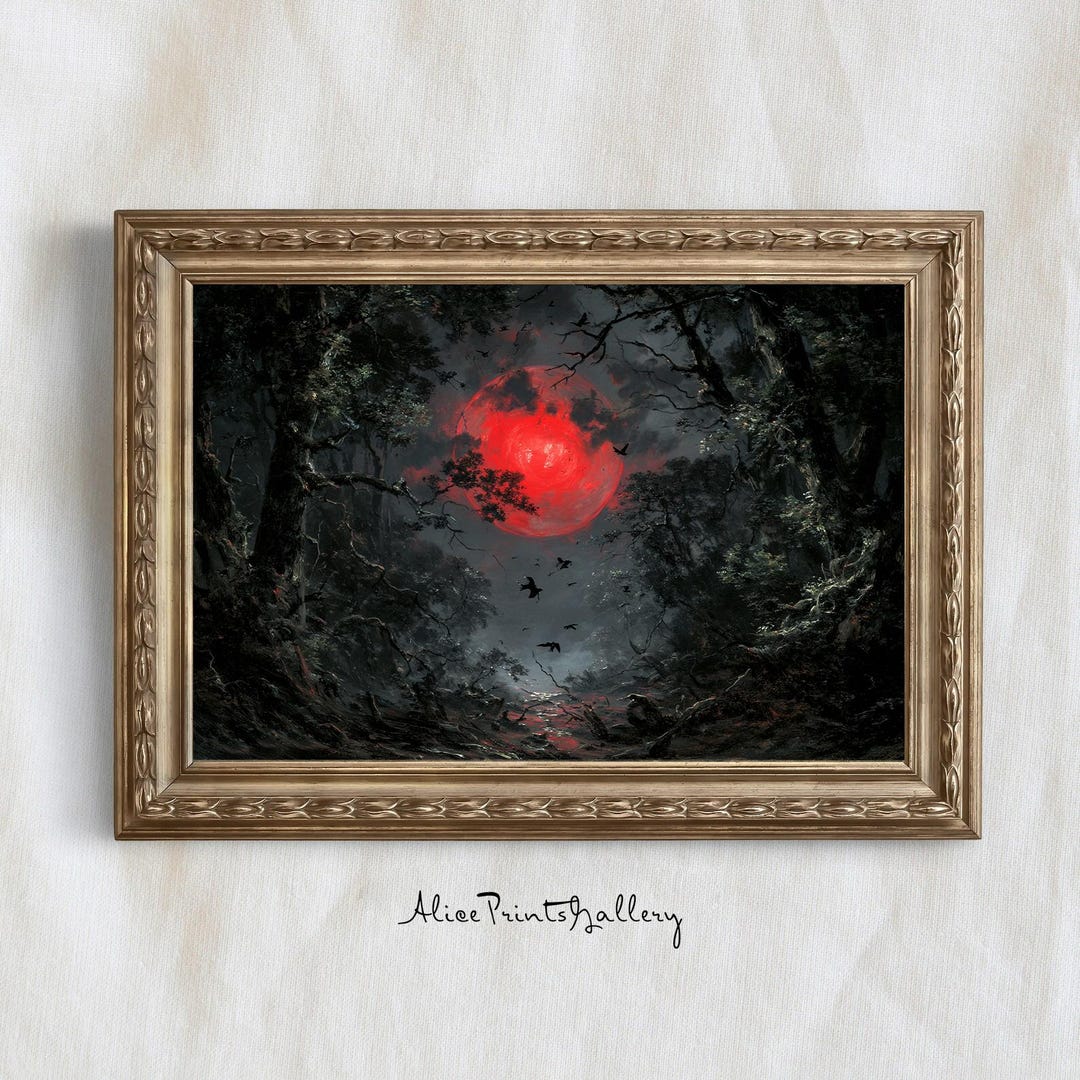 Gothic Blood Moon Forest Print | Dark Academia Spooky Wall Art ...