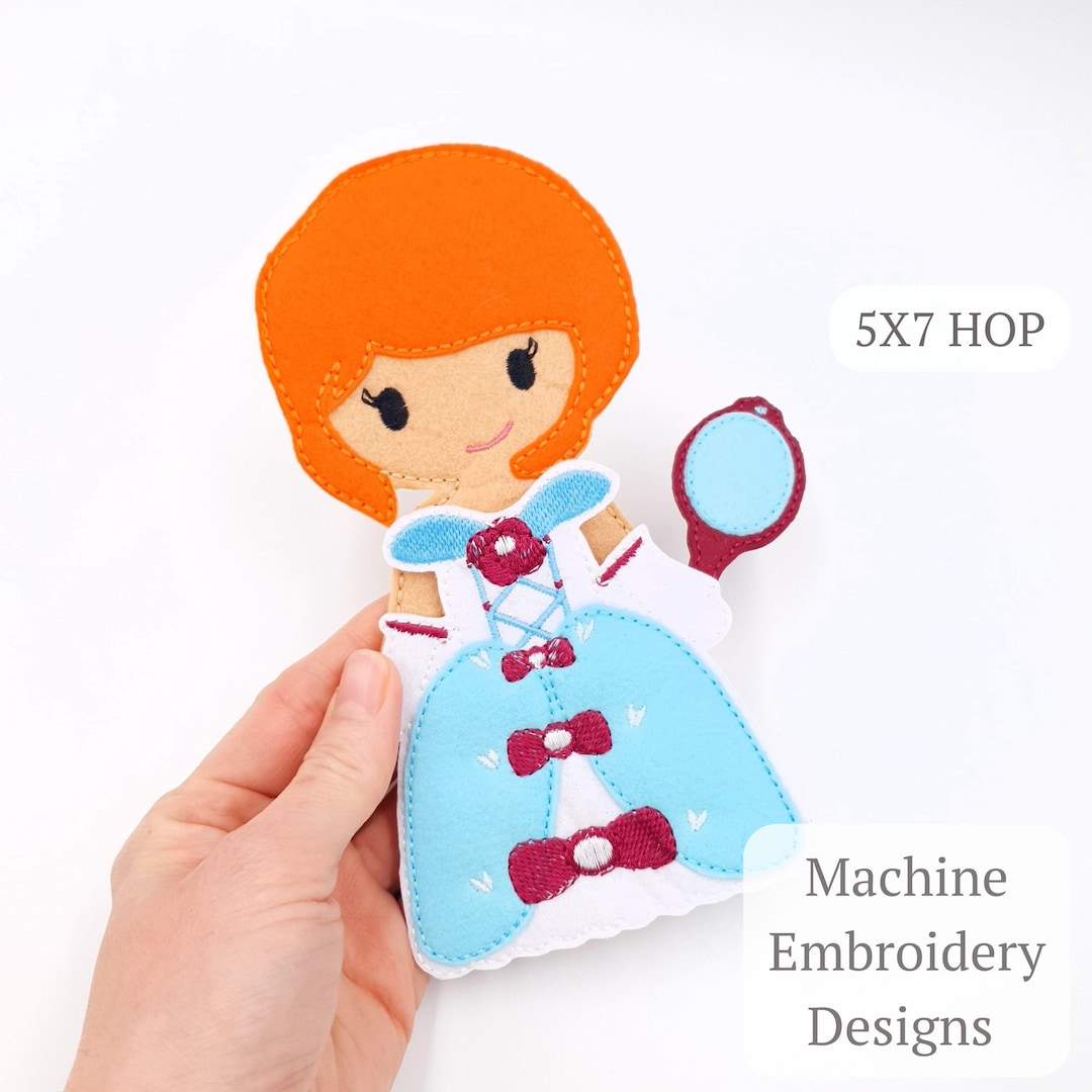 Fairytale Princess Doll With Blue Gown and Hand Mirror ITH Embroidery ...