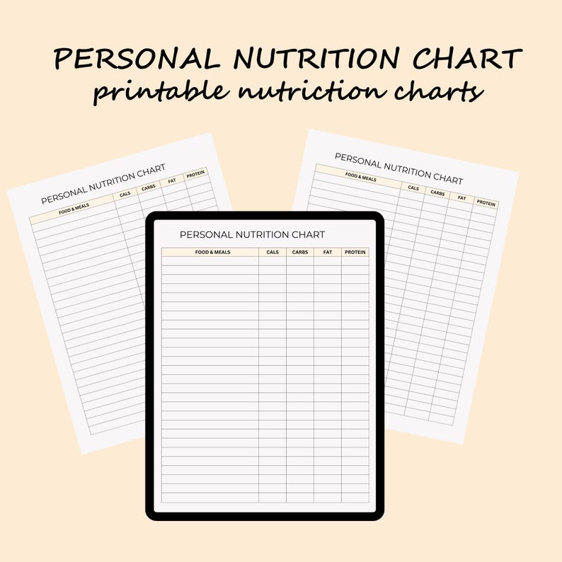Personal Nutrition Chart | Printable Food Log & Macro Tracker | Daily ...