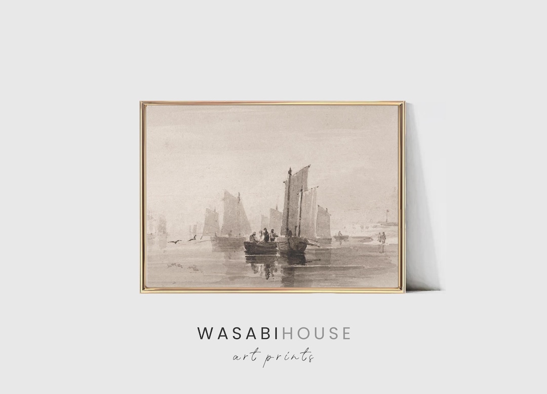 Muted Nautical Ship Wall Decor, Vintage Seascape Coastal Oil Painting ...