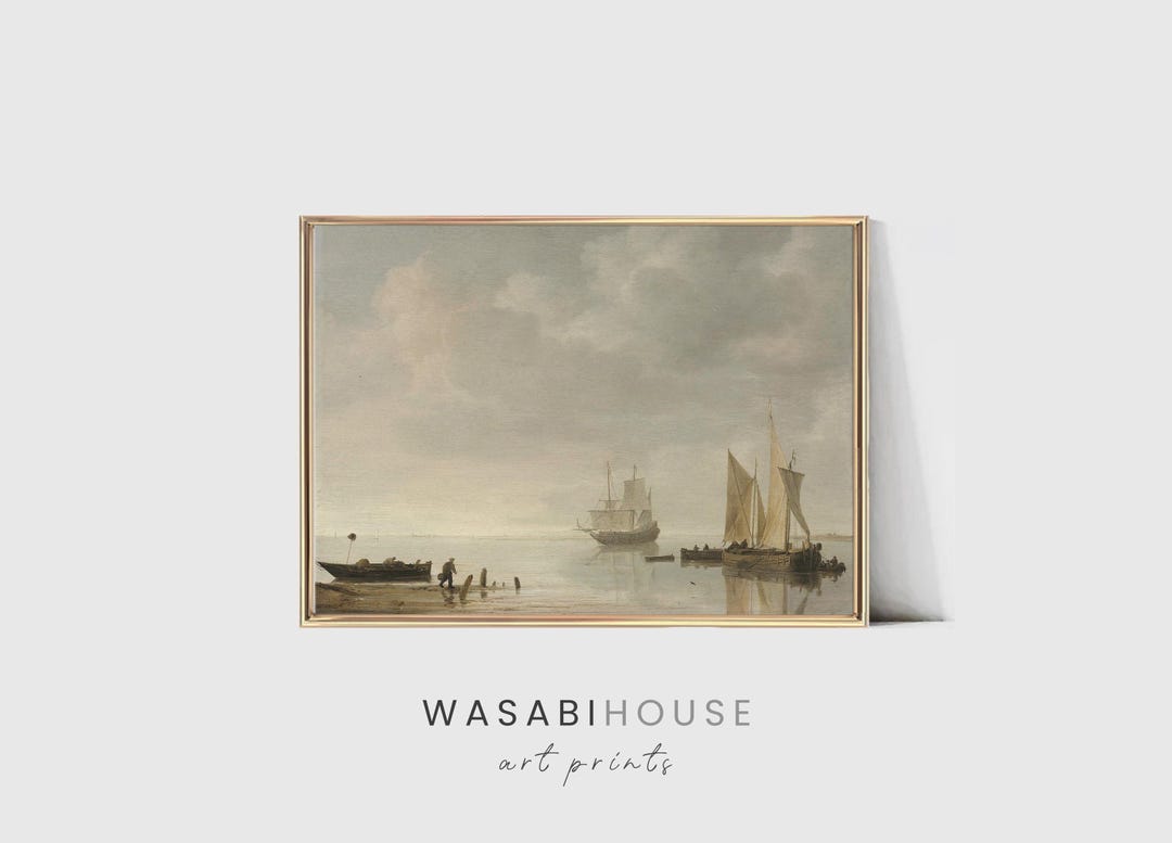 Muted Nautical Ship Wall Decor, Vintage Seascape Coastal Oil Painting ...