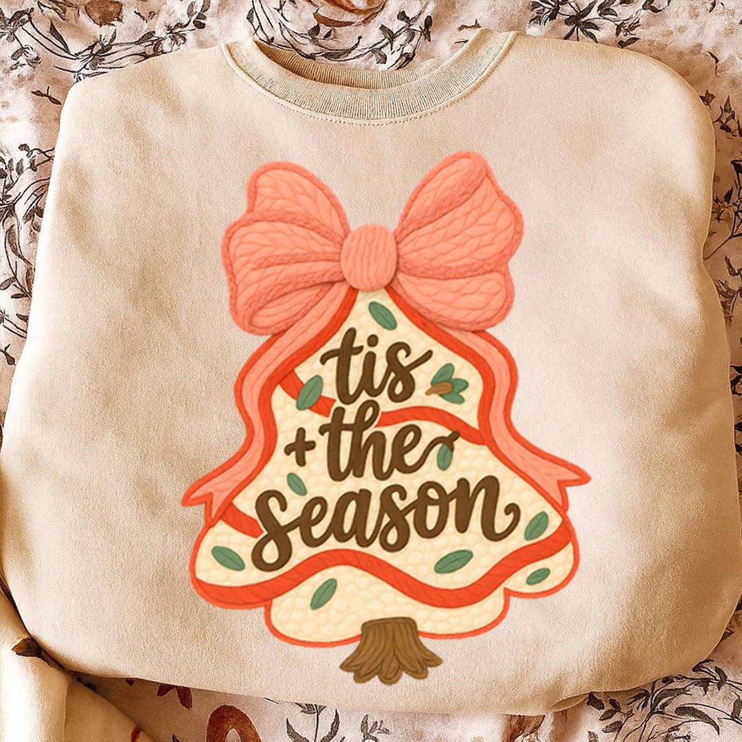 Tis the Season PNG - Cozy Christmas Tree With Bow Sublimation Design ...