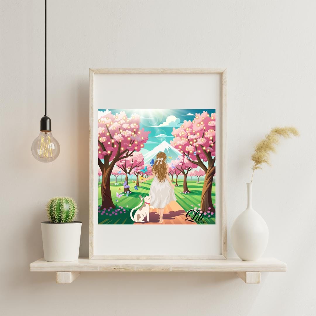 “walk Under the Cherry Trees” Poster – Poetic Spring Illustration - Etsy