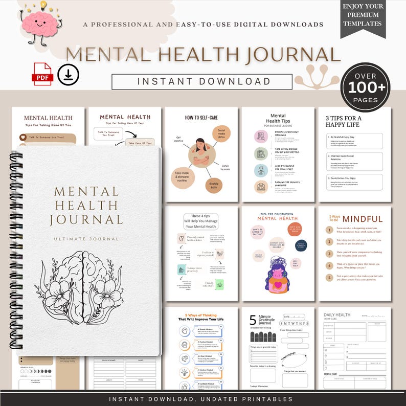Mental Health Journal, Self-care Diary, Wellness Notebook, Mindfulness ...
