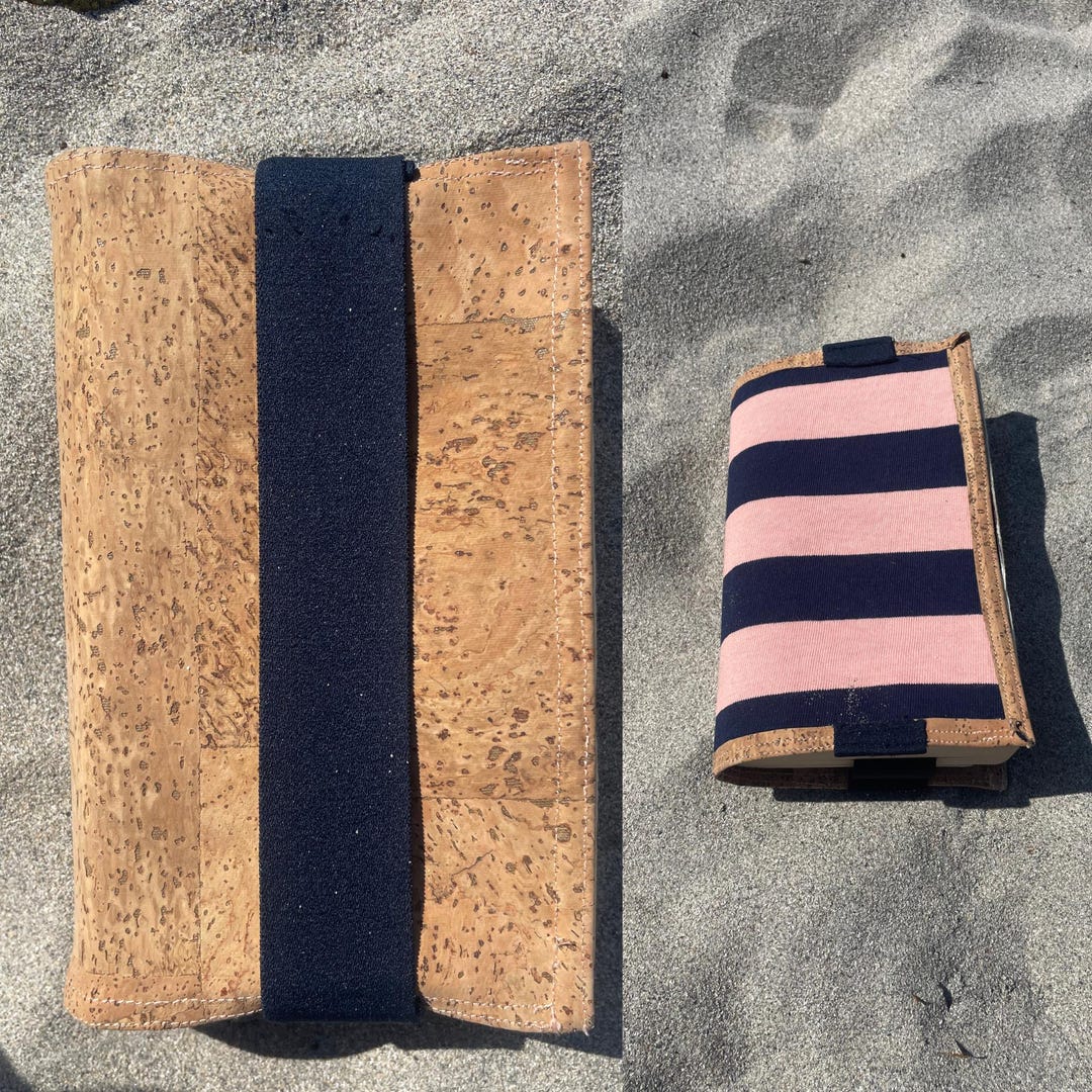 Reversible Book Cover in Sailor Stripe and Cork - Book Cover With ...