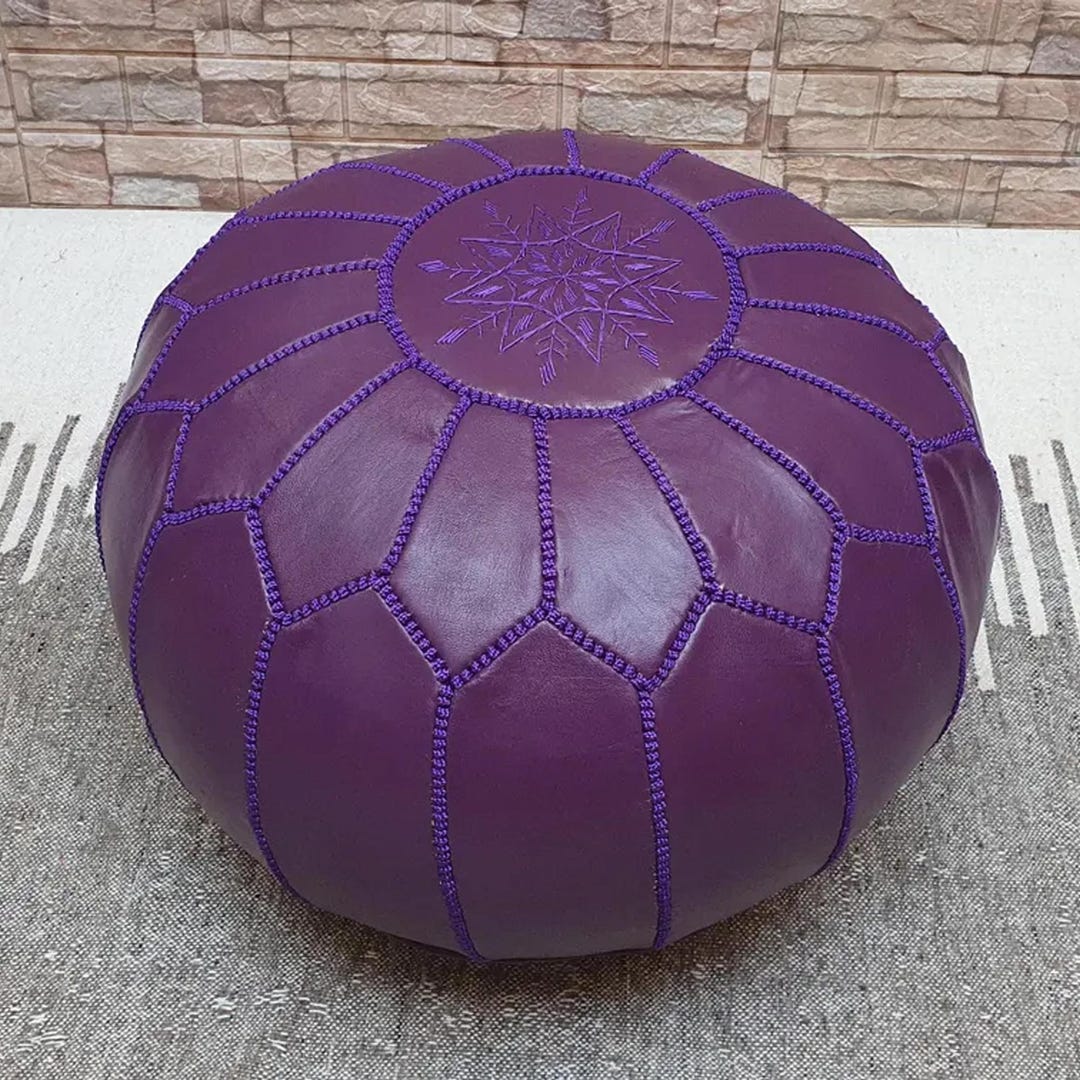 Genuine Leather Moroccan Pouf – Luxury Handcrafted Ottoman, Handmade ...