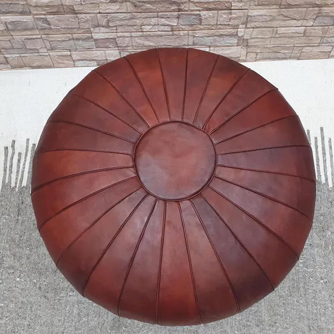 Handmade Moroccan Leather Pouf Ottoman – Authentic Boho Home Decor ...