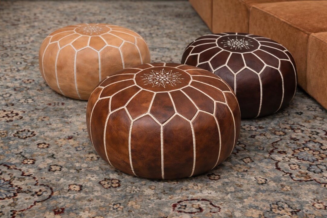Moroccan Leather Pouf Ottoman – Handmade Genuine Leather Floor Cushion ...