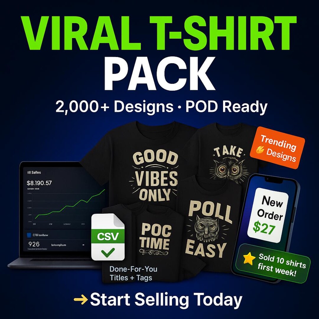 Viral T-shirt Design Vault 2,000+ PNG SVG | POD Templates + Csv Tags ...
