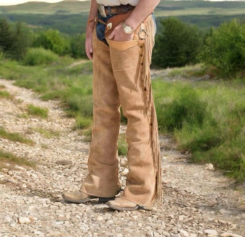 Men Western Wear Leather Chap Fringes, Suede Leather Pant, Suede ...