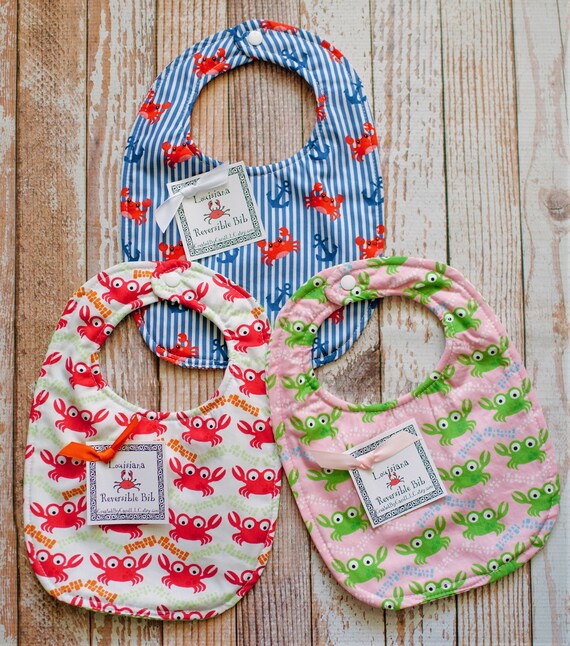 Louisiana Crab Reversible Bib and Burp Cloth Set in your | Etsy