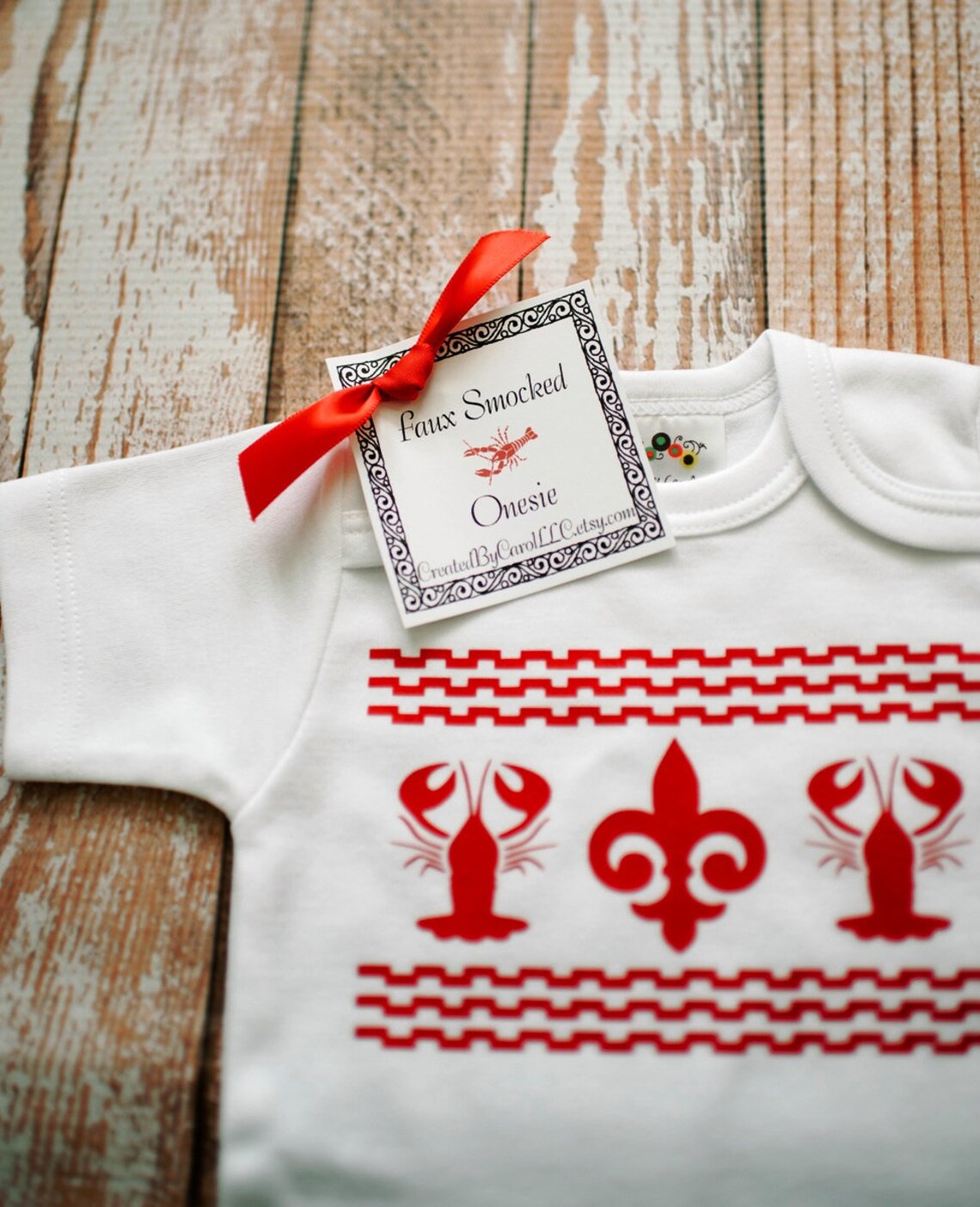 Faux Smocked Crawfish and Fleur De Lis Bodysuit Gown or Bib | Etsy