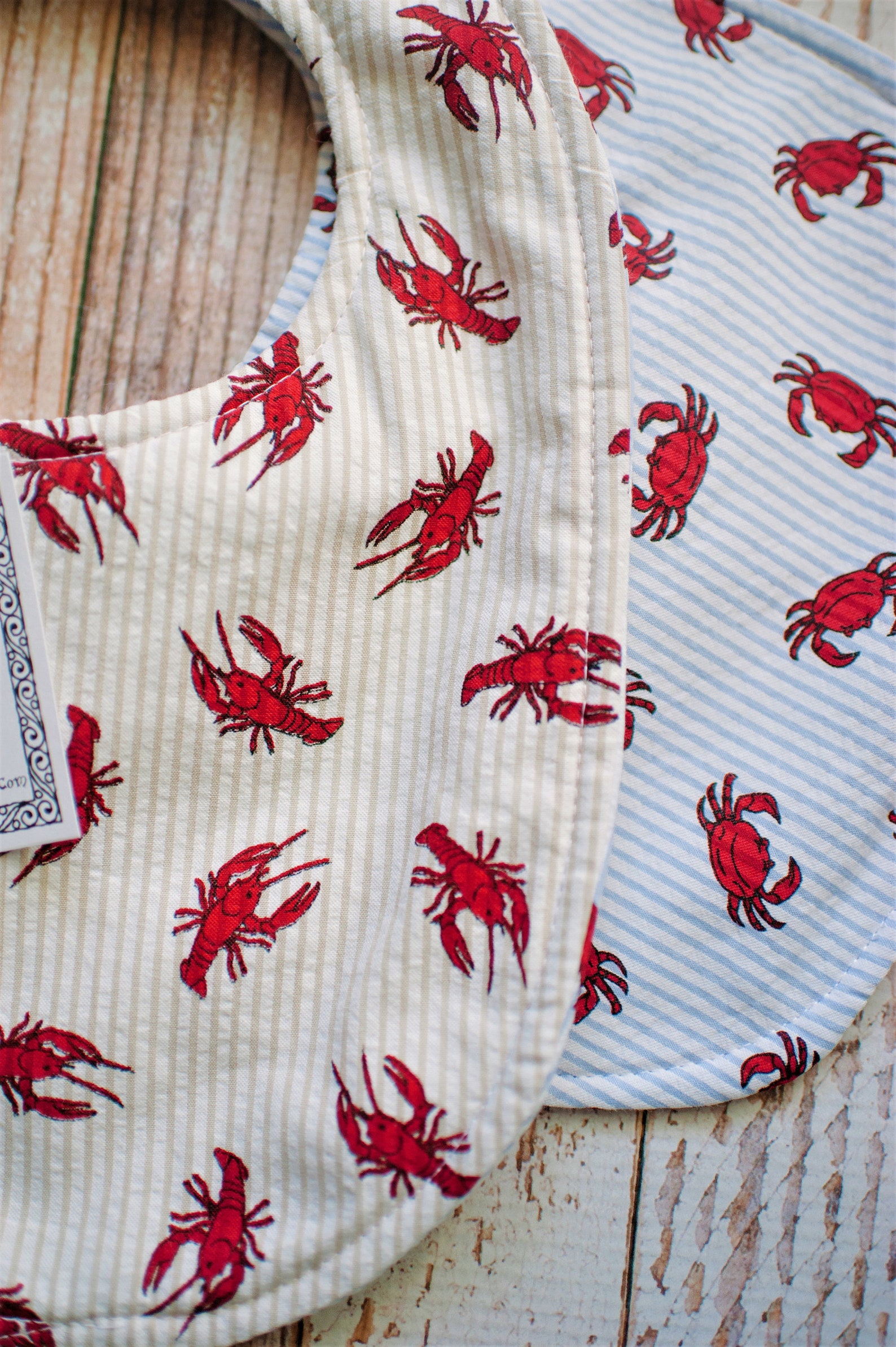 Seersucker Crawfish and Crabs Reversible Bib OR Bib and Burp Cloth Set ...