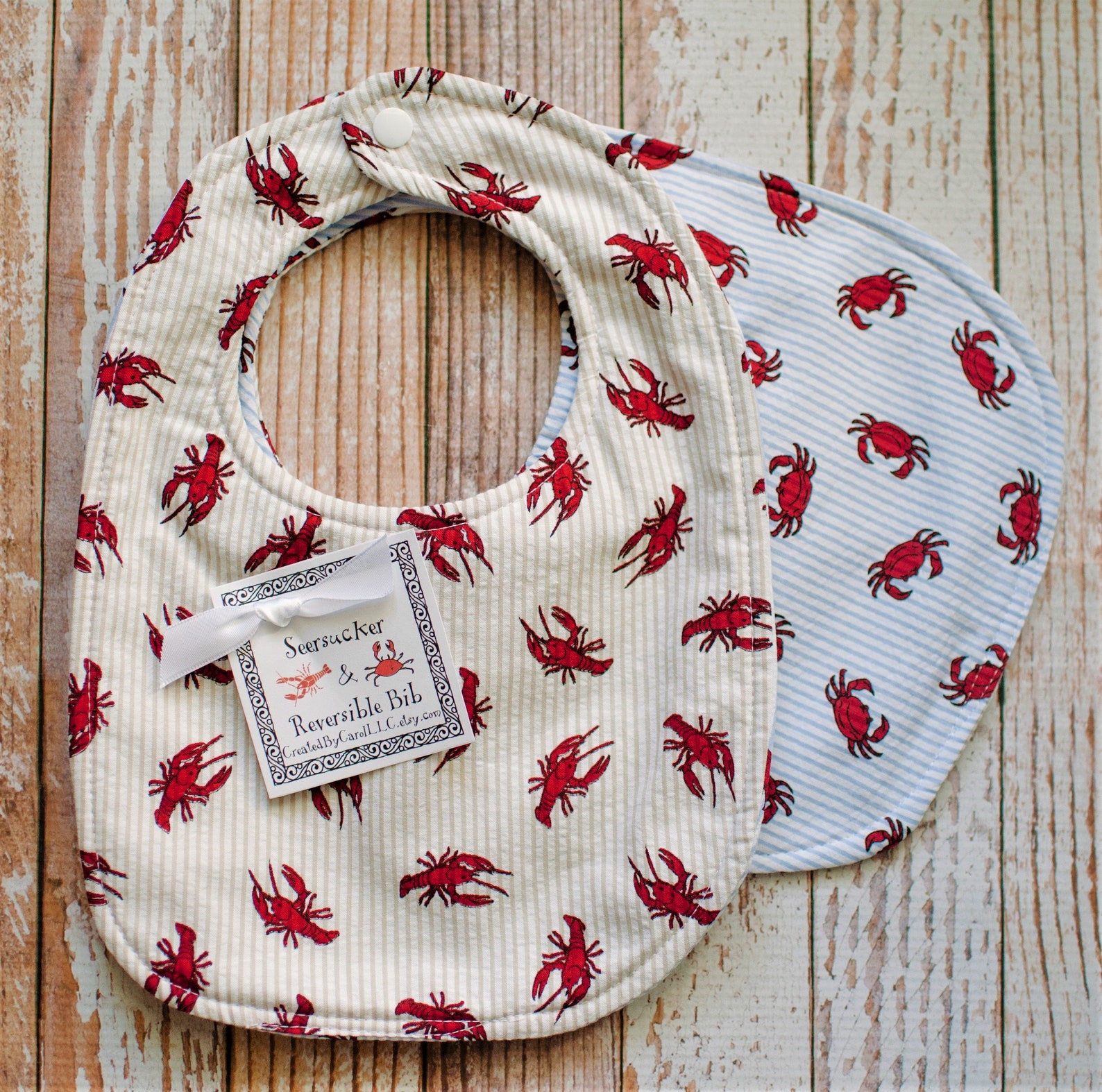 Seersucker Crawfish and Crabs Reversible Bib OR Bib and Burp Cloth Set ...