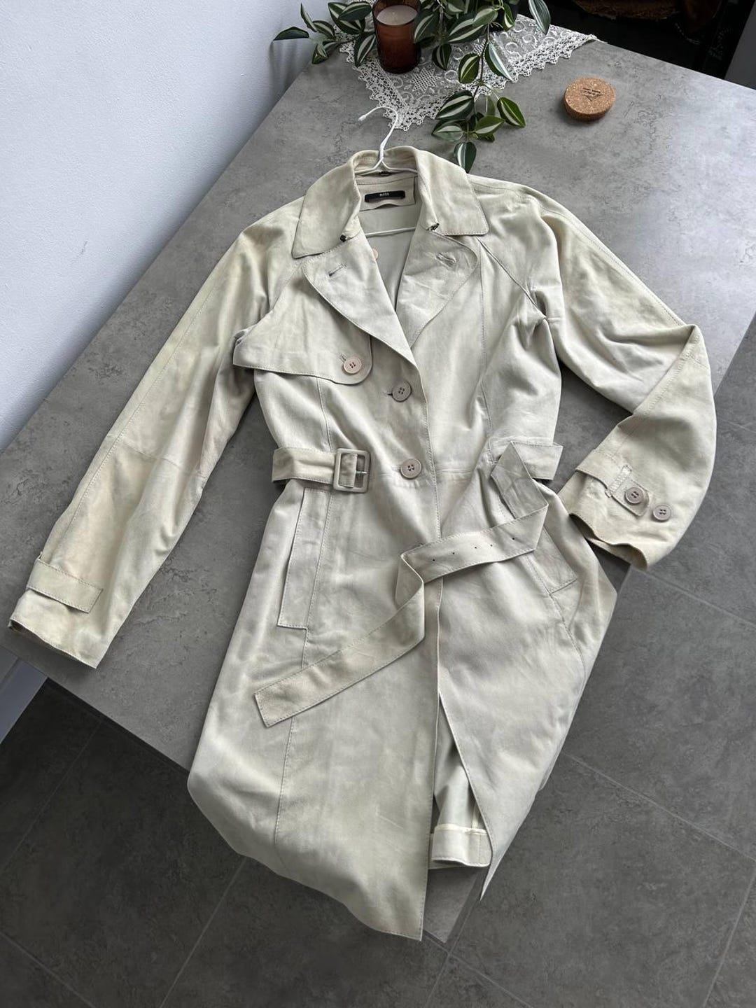 Hugo Boss Goat Leather Trench Old Money Ivory Vintage Jacket, Coat ...
