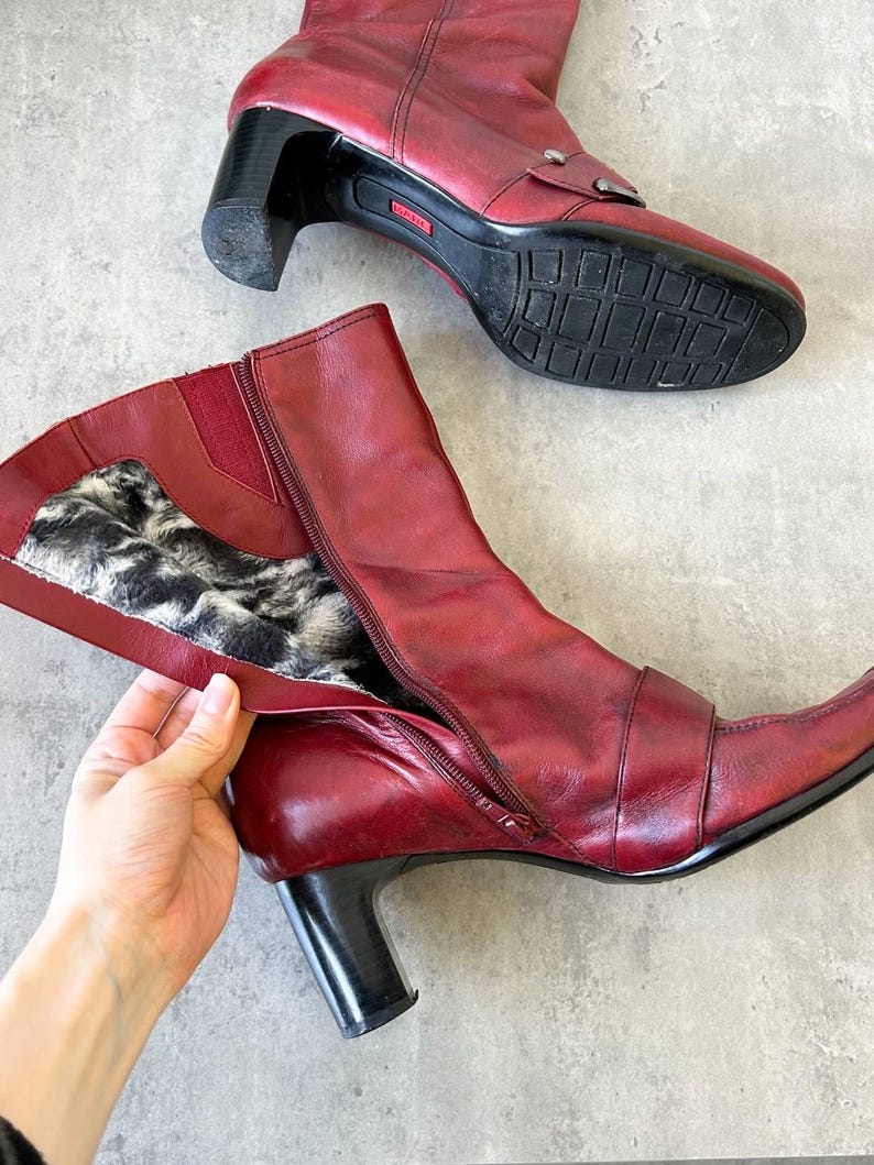 Vintage Red Leather Boots , Y2K, 00s - Etsy UK