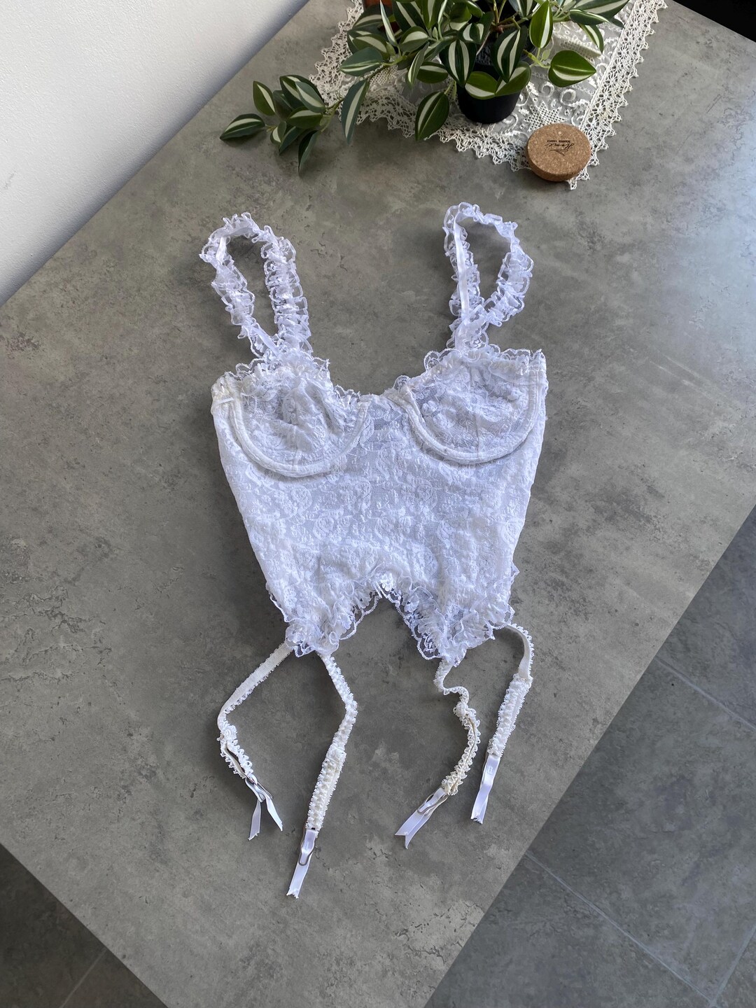 Vintage Coquette Guipure Corset , Bra, Bralette, Bustier, Lingerie ...