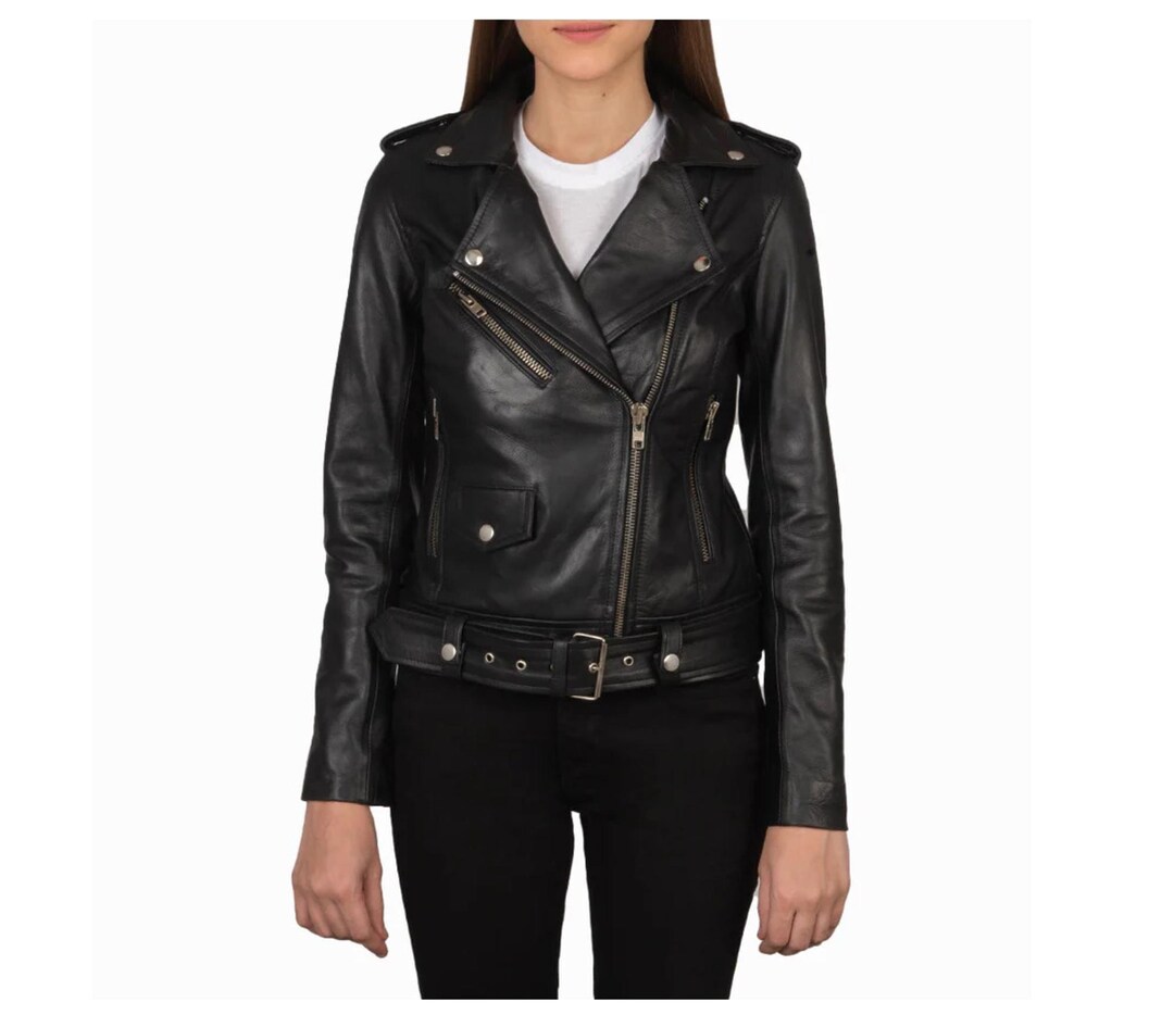 Women's Alison Black Leather Biker Jacket. - Etsy