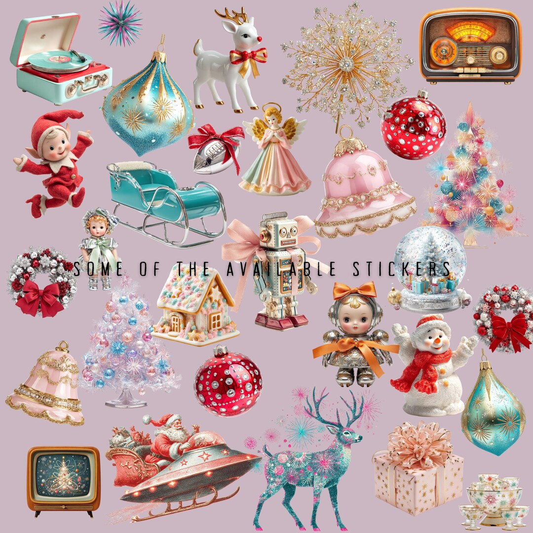 Mid-century Retro Christmas 1950s 1960s Digital Downloadable Stickers ...