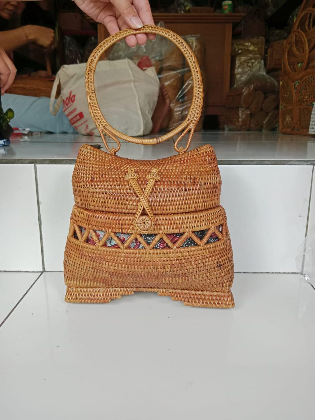Balinese Handcrafted Rattan Bag With Dungki Motif - Etsy