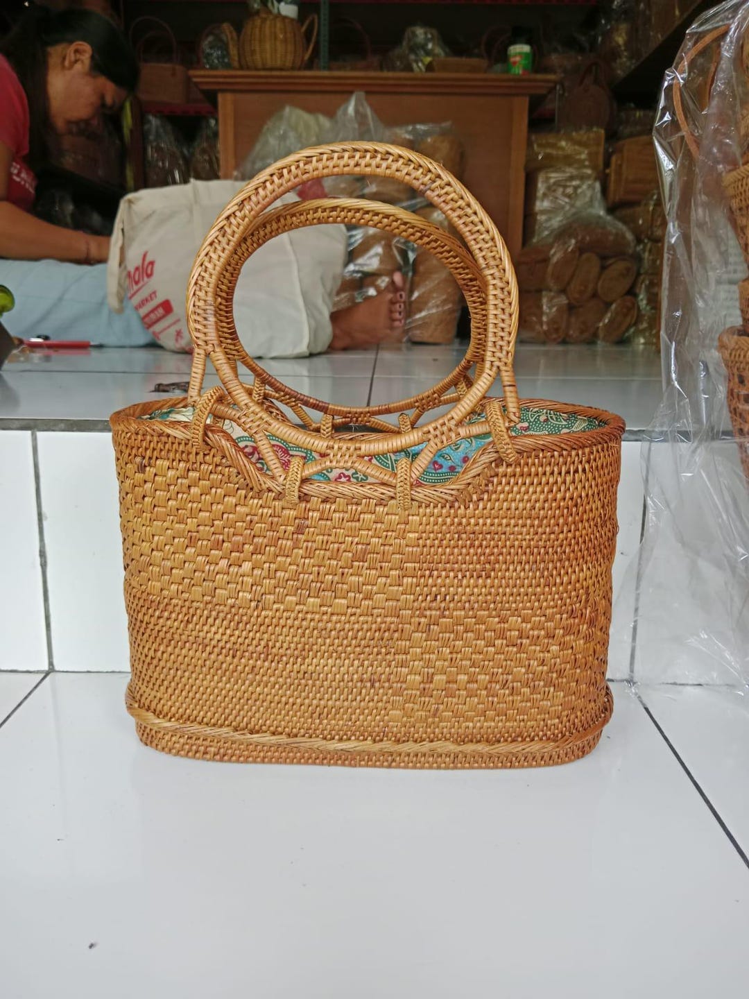 Handmade Balinese Rattan Tote Bag With Monang Maning Motif. - Etsy