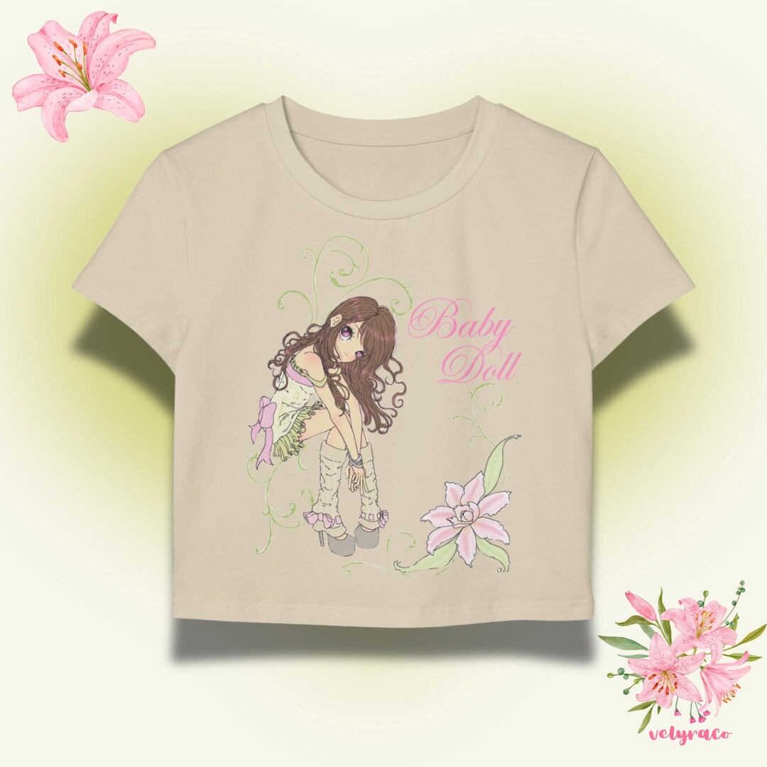 Whimsical Baby Tee, Cute Women Baby Doll T-shirt, Floral Graphic Top ...