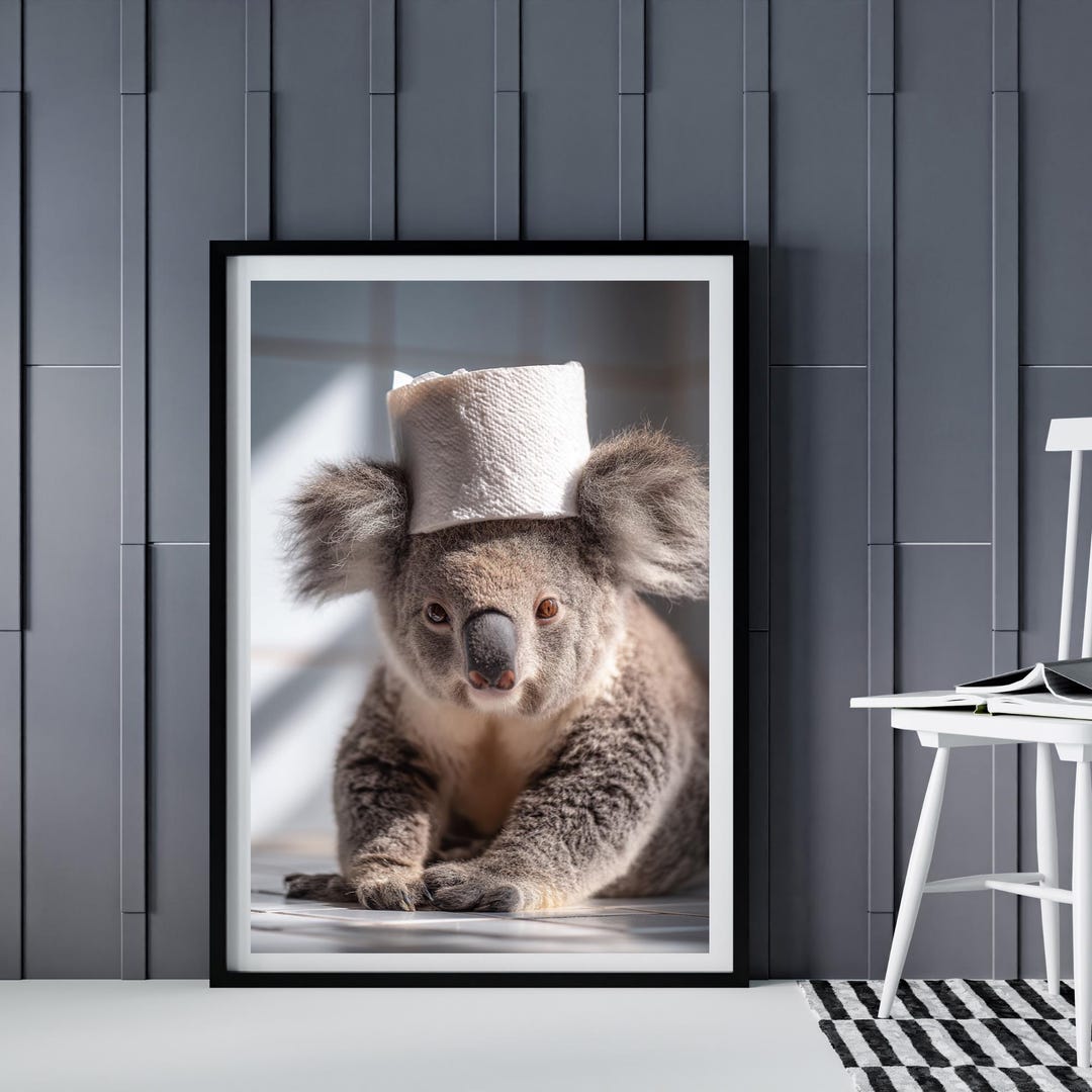 Koala With Toilet Paper Hat Funny Bathroom Art, Quirky Loo Roll Animal ...