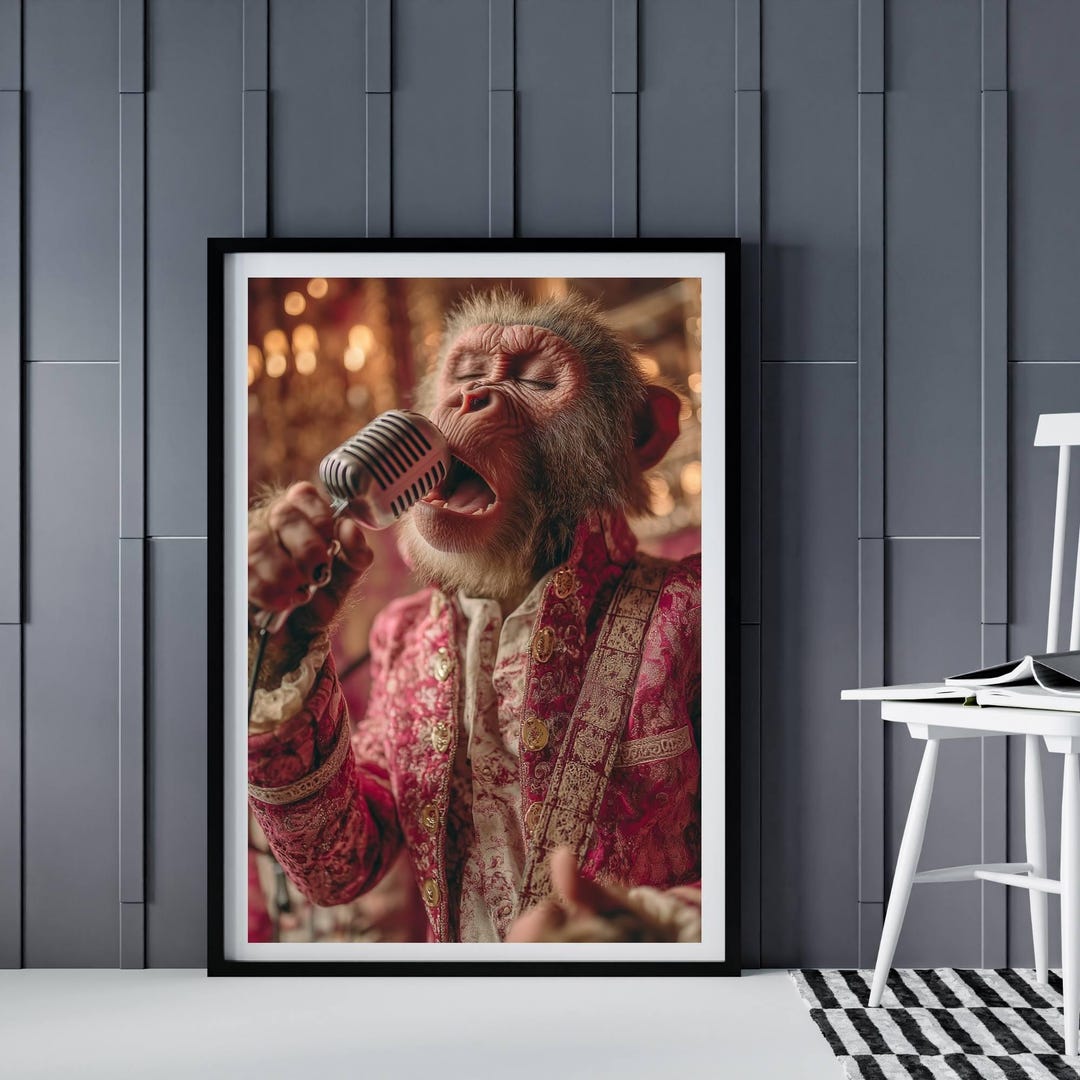 Disco Diva Monkey Karaoke Wall Art, Retro 70s Vibe Poster for Music ...